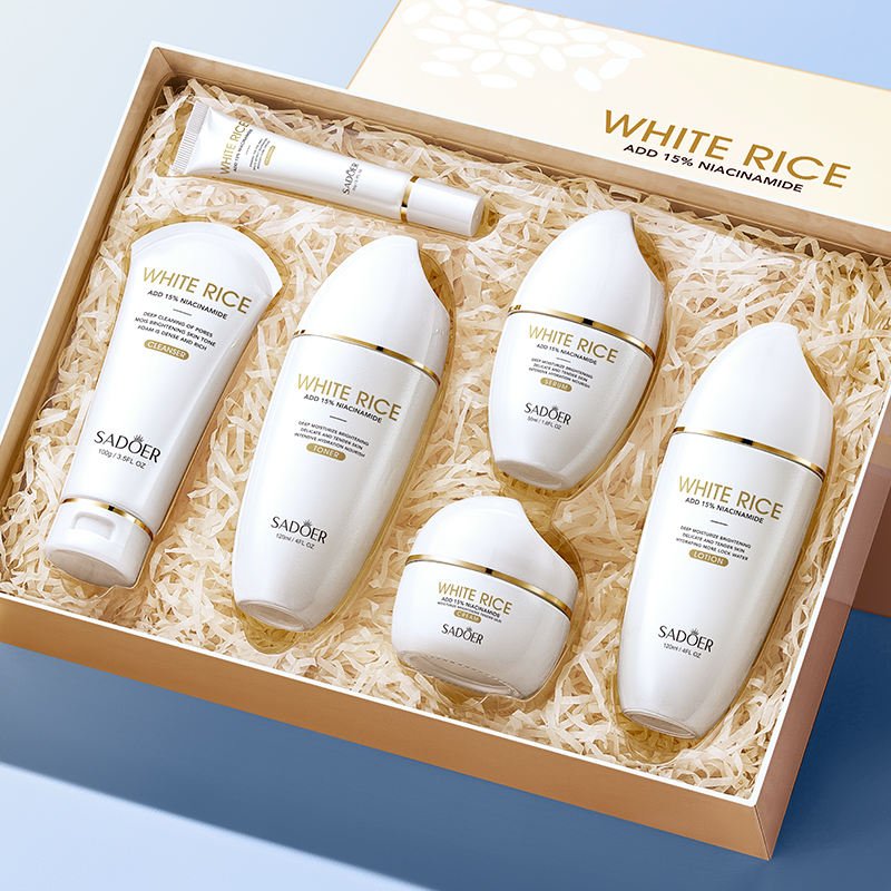korean skin care set custom logo white rice facial kit nicotinamide moisturizing nourishing ...